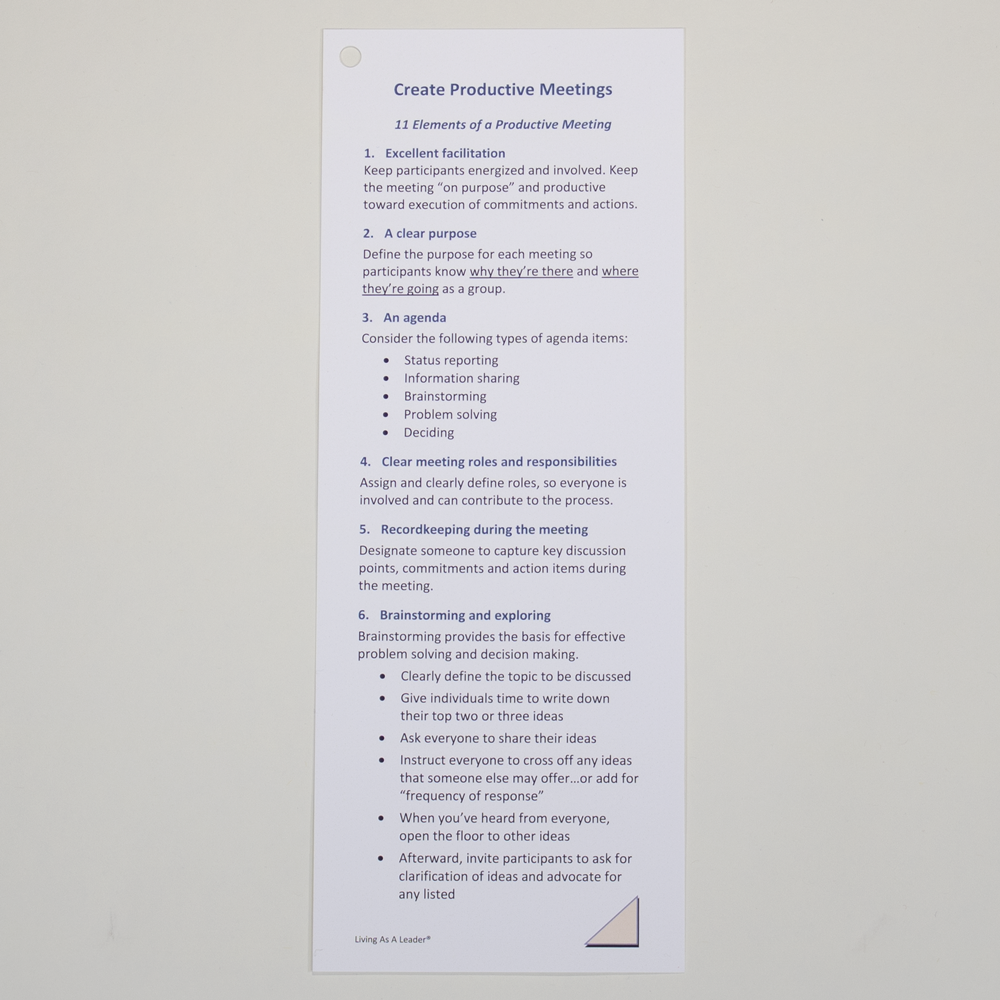 Create Productive Meetings - Participant Guide and Tip Card – Living As ...